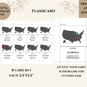 50 States of USA Educational Poster Flash Cards With Map - Etsy
