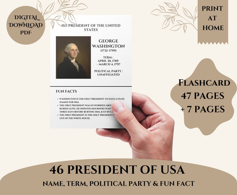 46 Presidents of USA Educational Poster Flash Cards Fun Fact - Etsy