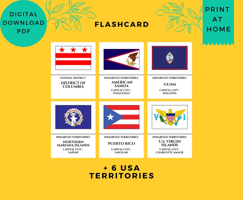 50 States of USA Educational Poster Flash Cards With Flag | States ...