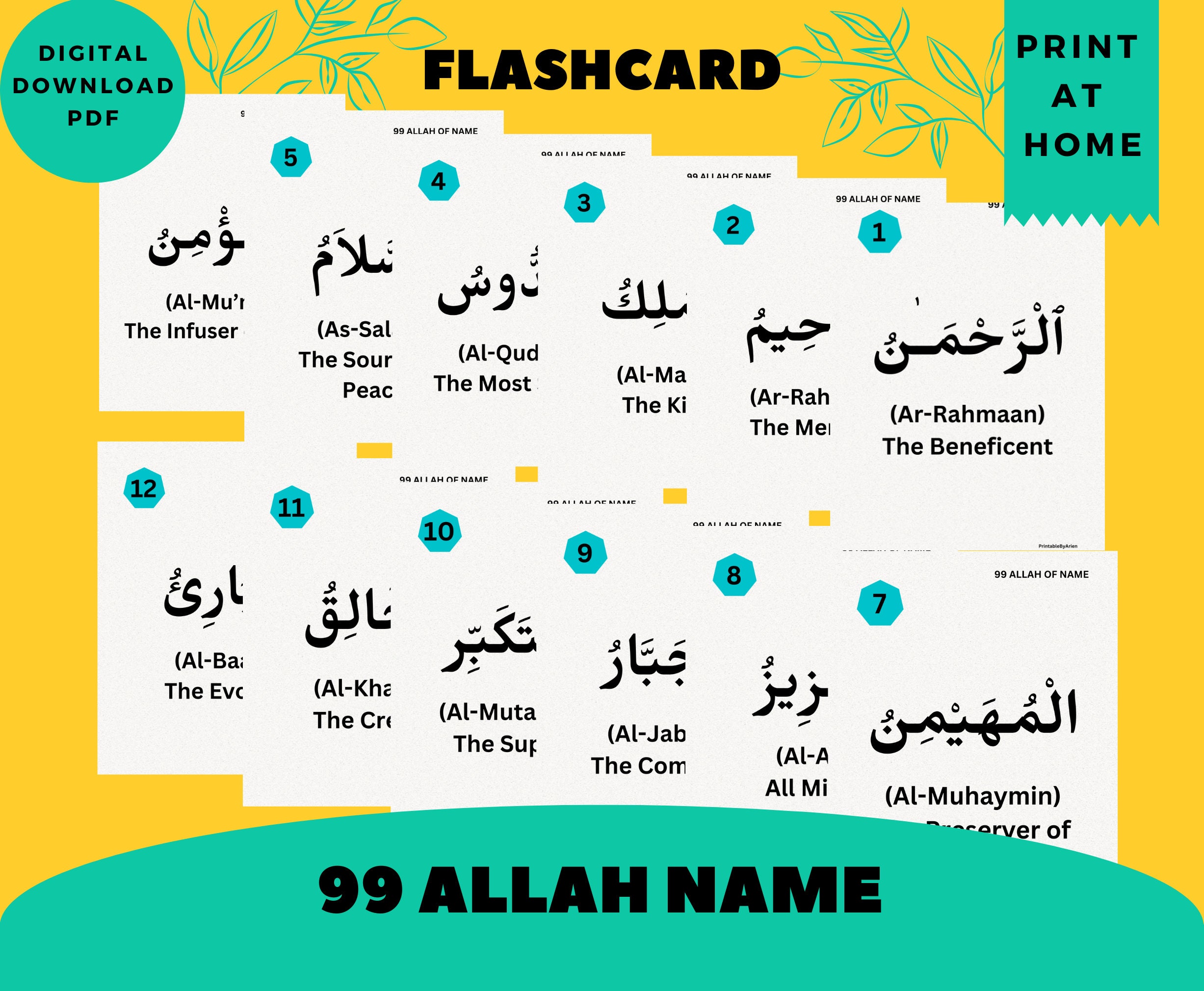 99 Allah Name Islam Educational Flash Cards | Islamic Wallpaper ...