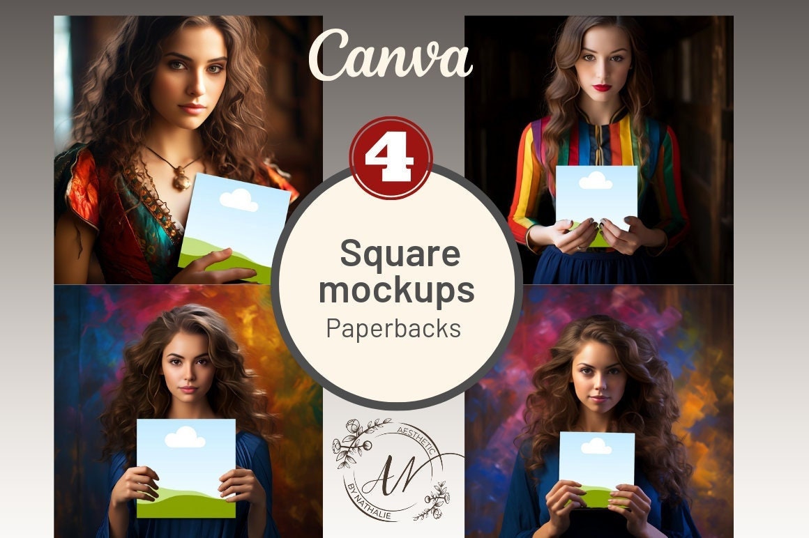 Book Cover Mockup Bundle, Canva Smart Mock-up Template for Square Trim ...