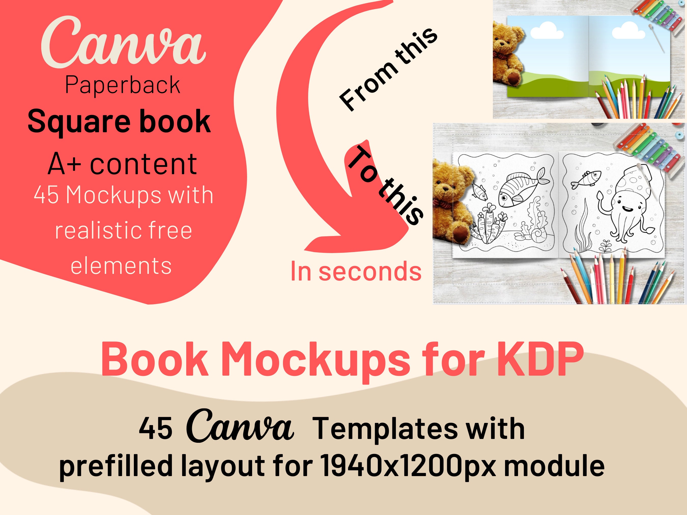KDP Book Mockup for A Plus Content, Canva Template, Square Paperback ...