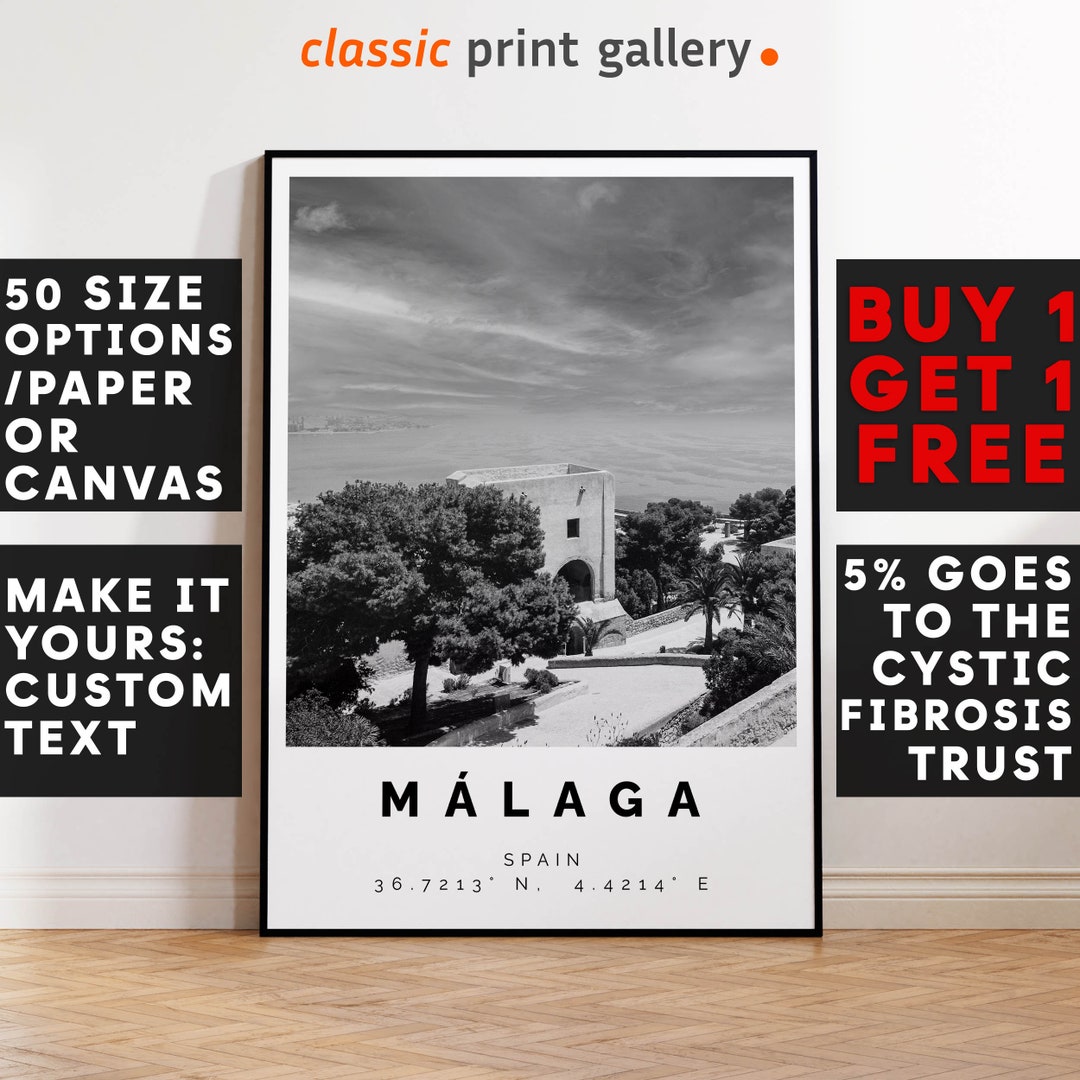 Malaga Poster Black and White Photo, Malaga Wall Art, Malaga Travel ...