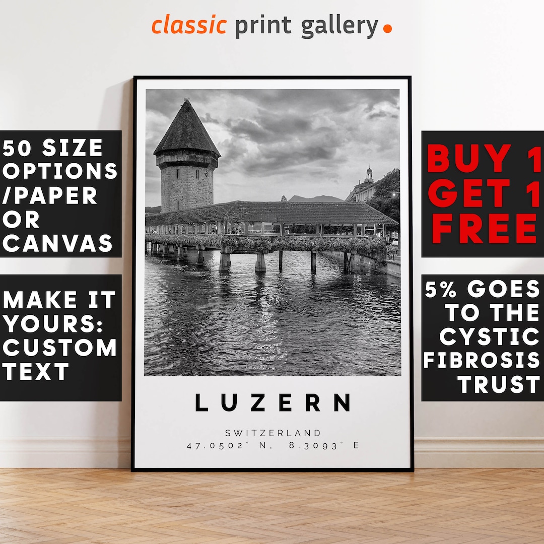 Lucerne Poster Black and White Photo, Lucerne Wall Art, Lucerne Travel ...