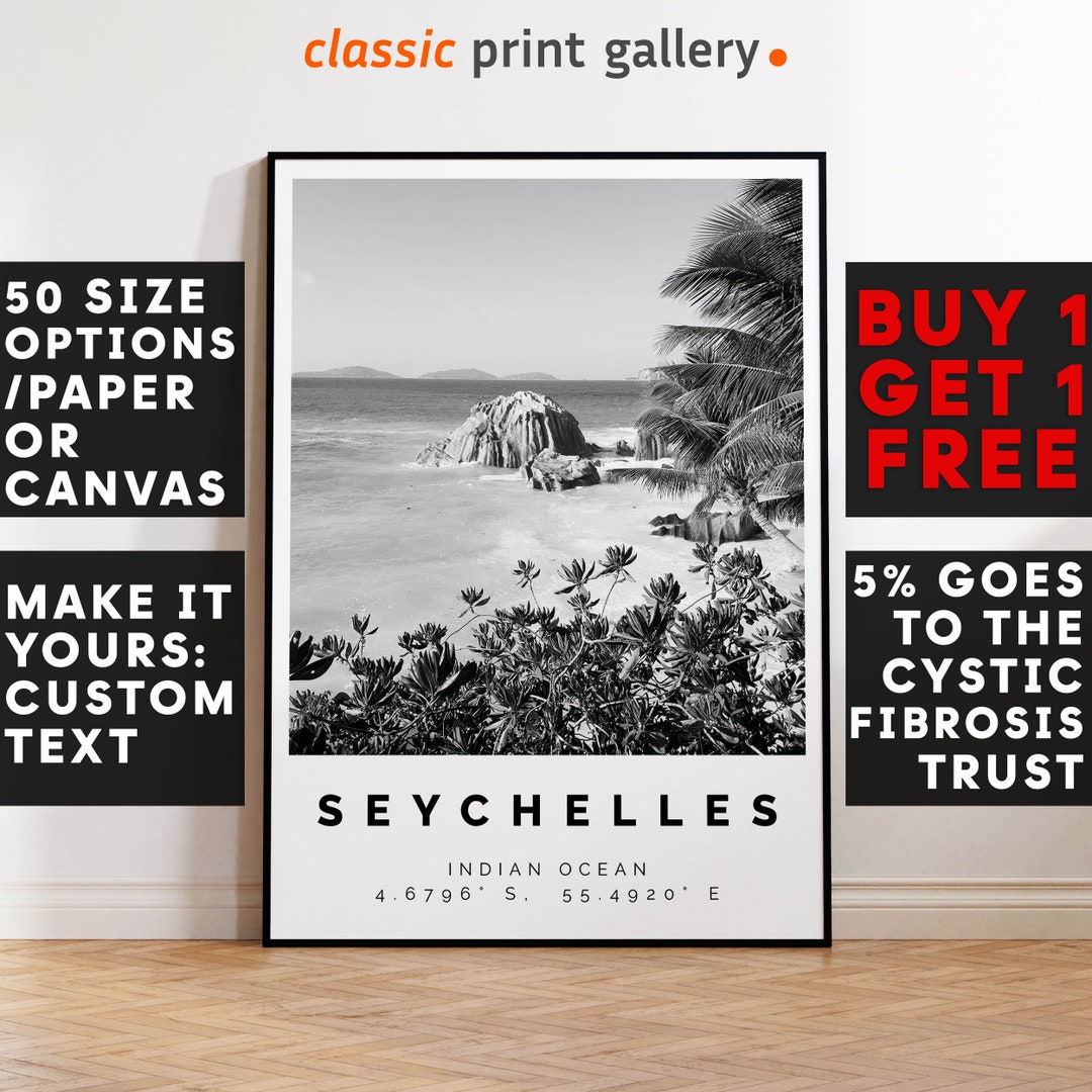 Seychelles Poster Black and White Print, Seychelles Wall Art ...