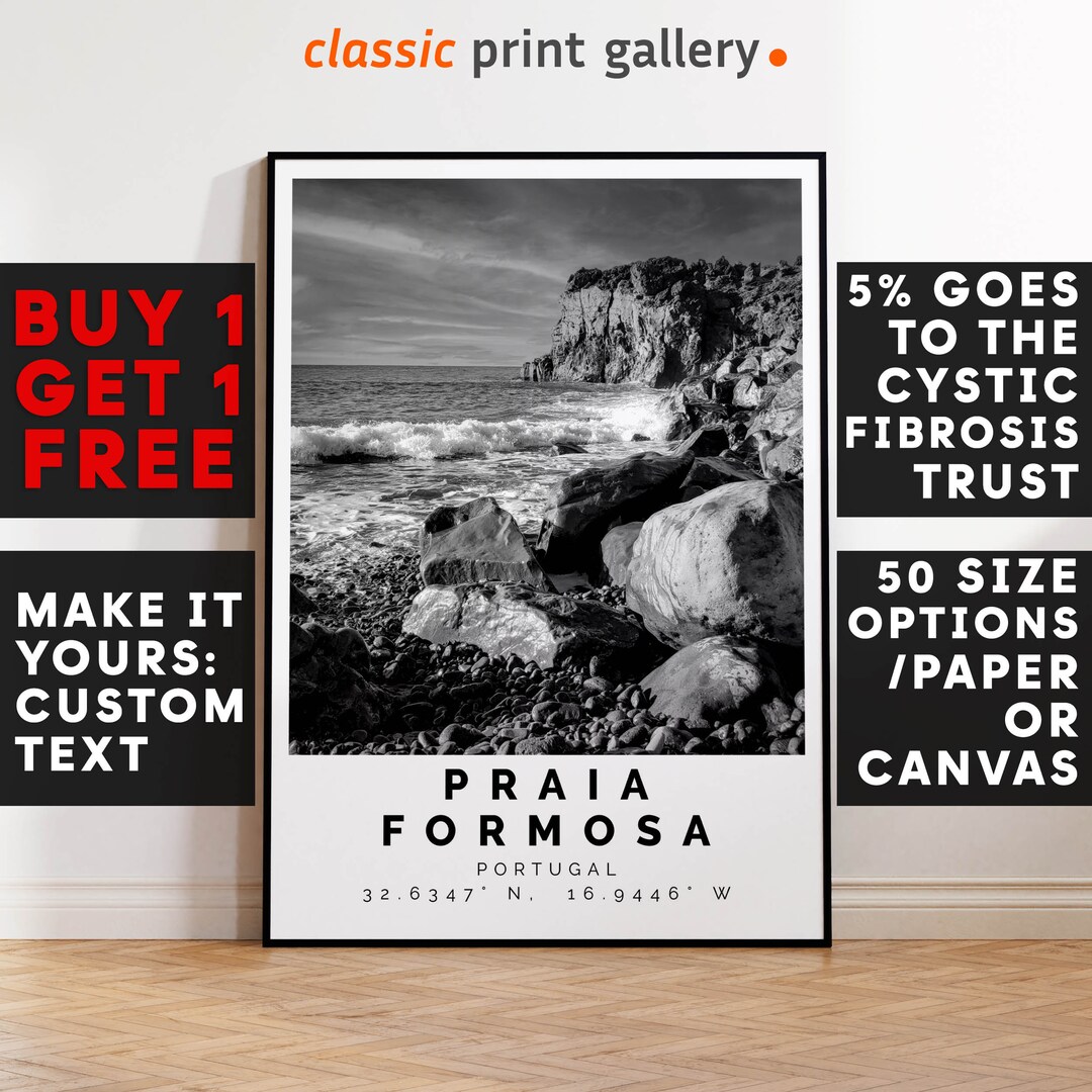 Praia Formosa Print,praia Formosa Wall Art,praia Formosa BW Poster ...