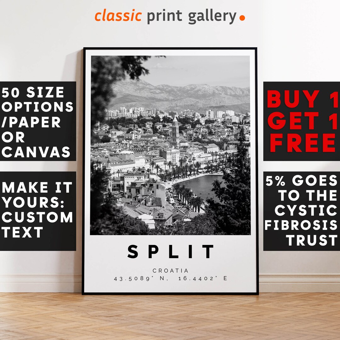 Split Poster Black and White Print, Split Wall Art, Split Travel Photo ...