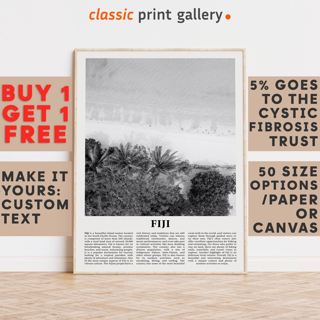 Fiji Print, Fiji Wall Art, Fiji Black and White Poster, Personalized ...