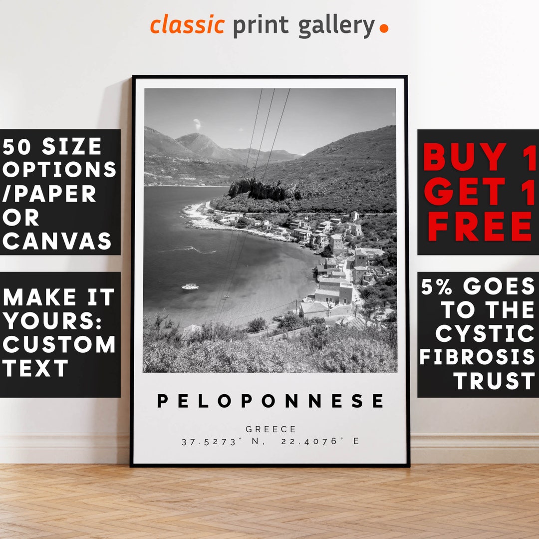 Peloponnese Poster Black and White Print, Peloponnese Wall Art ...