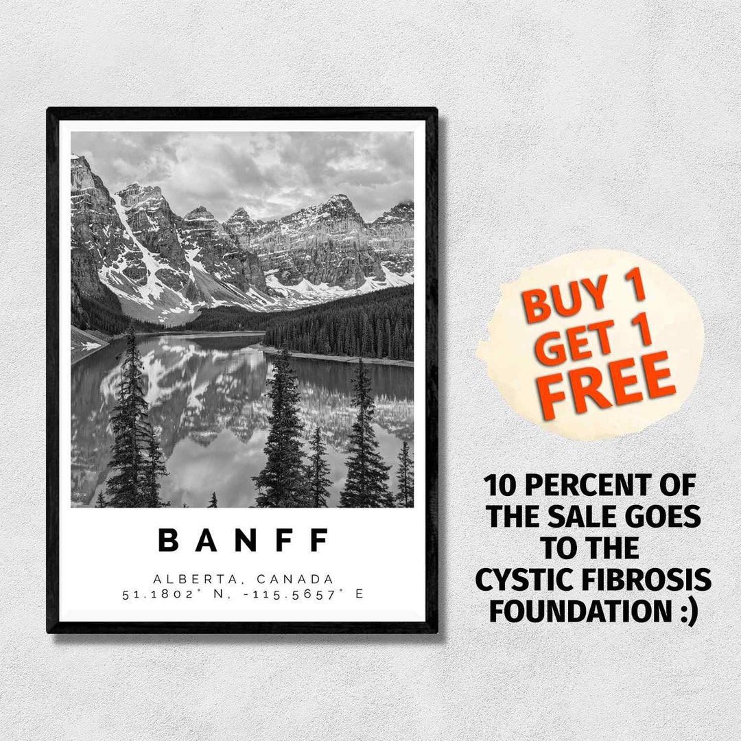 Banff Poster Black and White Print Banff Wall Art Banff - Etsy