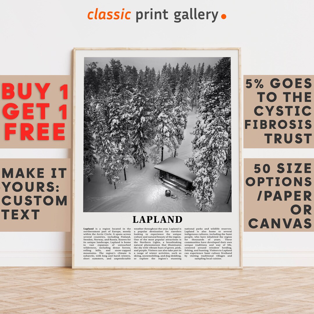 Lapland Print, Lapland Wall Art, Lapland Black and White Poster ...