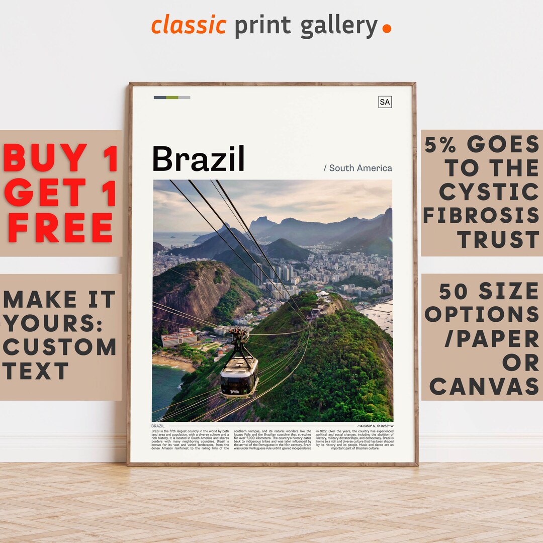 Brazil Print, Brazil Wall Art, Brazil Color Poster With Text ...