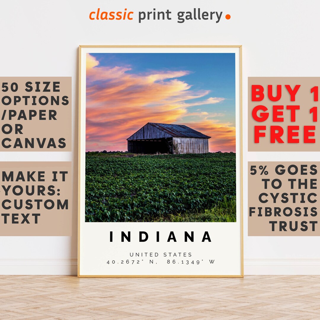 Indiana Poster Colorful Print, Indiana Wall Art, Indiana Photo Decor ...