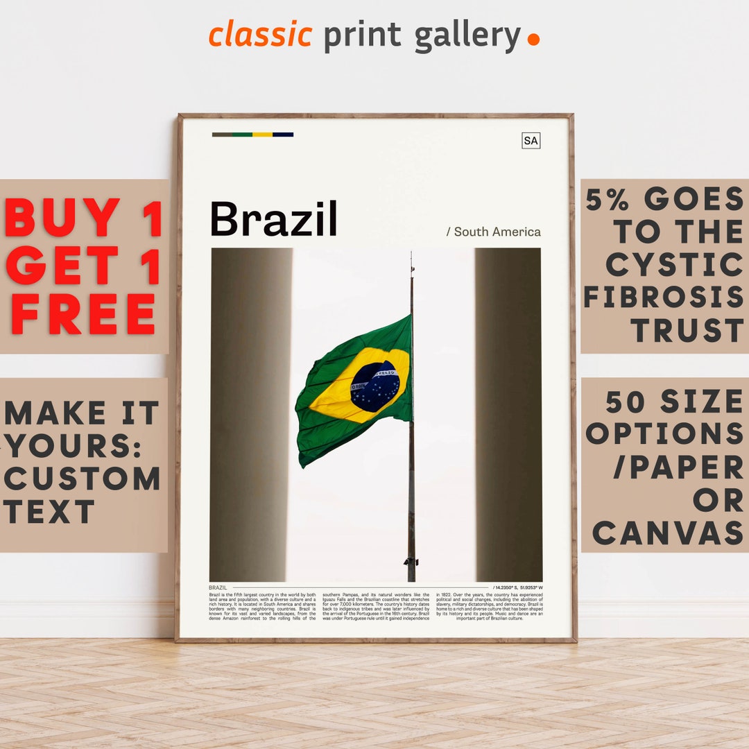 Brazil Print, Brazil Wall Art, Brazil Color Poster With Text ...