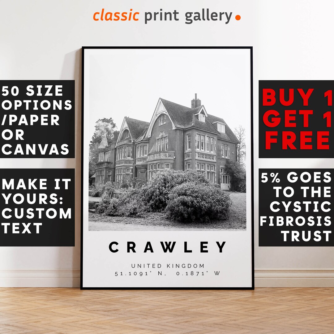 Crawley Poster Black and White Print, Crawley Wall Art, Crawley Gift ...