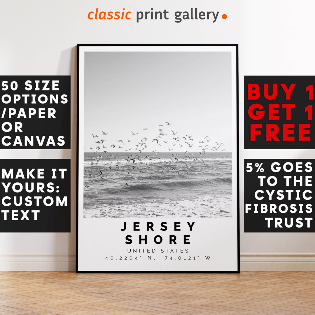 Jersey Shore Poster Black and White Print, Jersey Shore Wall Art, Jersey Shore Travel Photo ...
