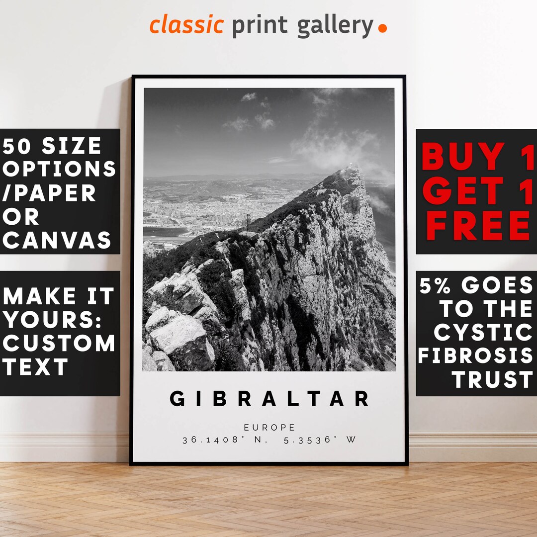 Gibraltar Poster Black and White Print, Gibraltar Wall Art, Gibraltar ...