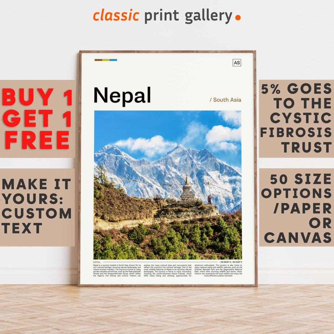 Nepal Print, Nepal Wall Art, Nepal Color Poster With Text, Personalized ...