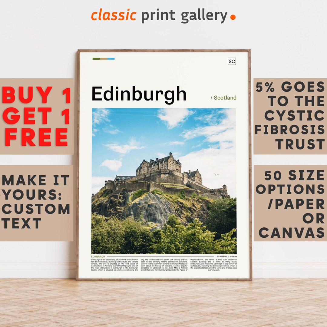Edinburgh Print, Edinburgh Wall Art, Edinburgh Color Poster With Text ...