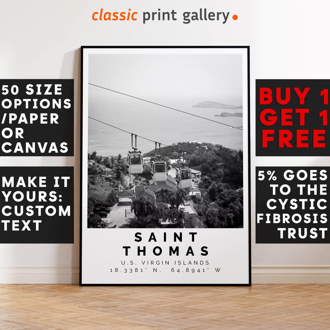 Saint Thomas Poster Black and White Print, Saint Thomas Wall Art, Saint ...