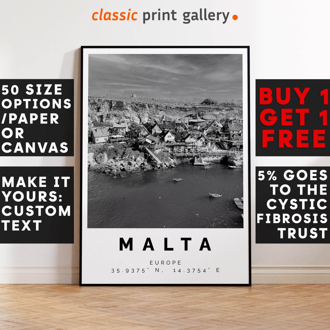 Malta Poster Black and White Photo, Malta Wall Art, Malta Travel Poster ...