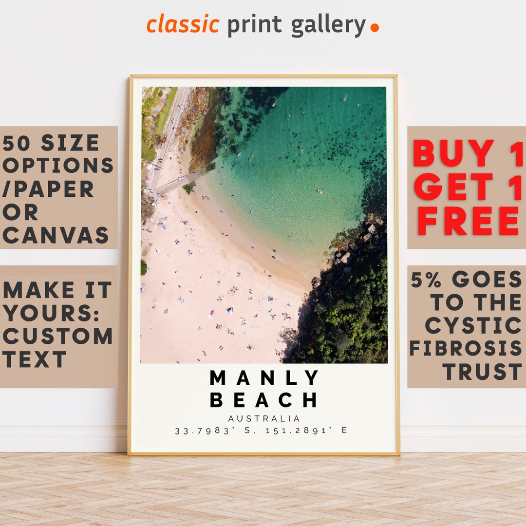 Manly Beach Poster Colorful Print, Manly Beach Wall Art, Manly Beach ...