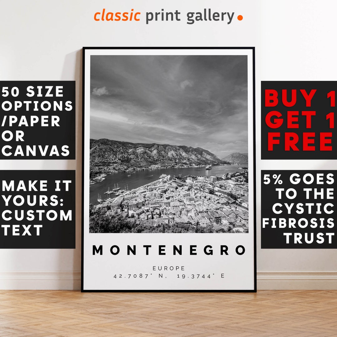 Montenegro Poster Black and White Print, Montenegro Wall Art ...