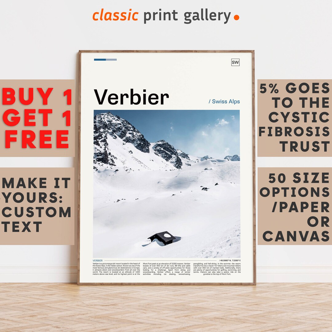 Verbier Print, Verbier Wall Art, Verbier Color Poster With Text ...