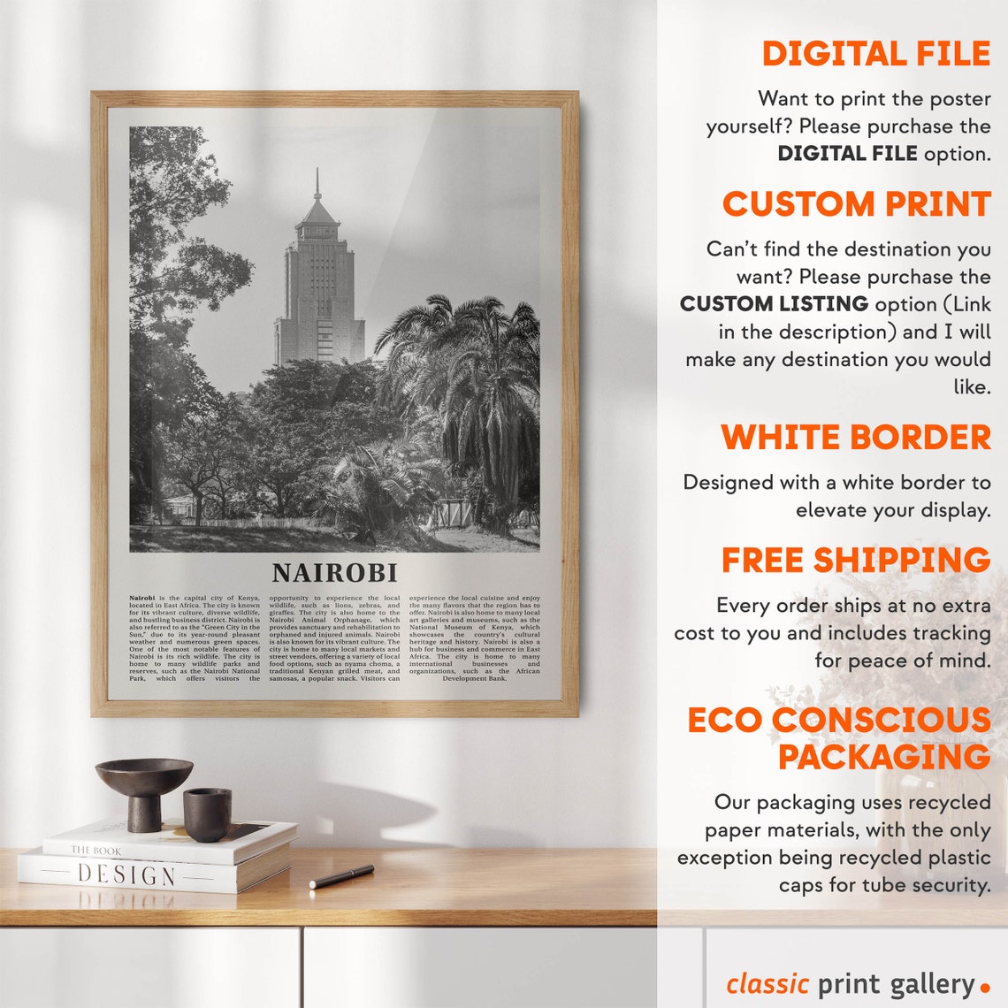 Nairobi Print, Nairobi Wall Art, Nairobi Black and White Poster ...