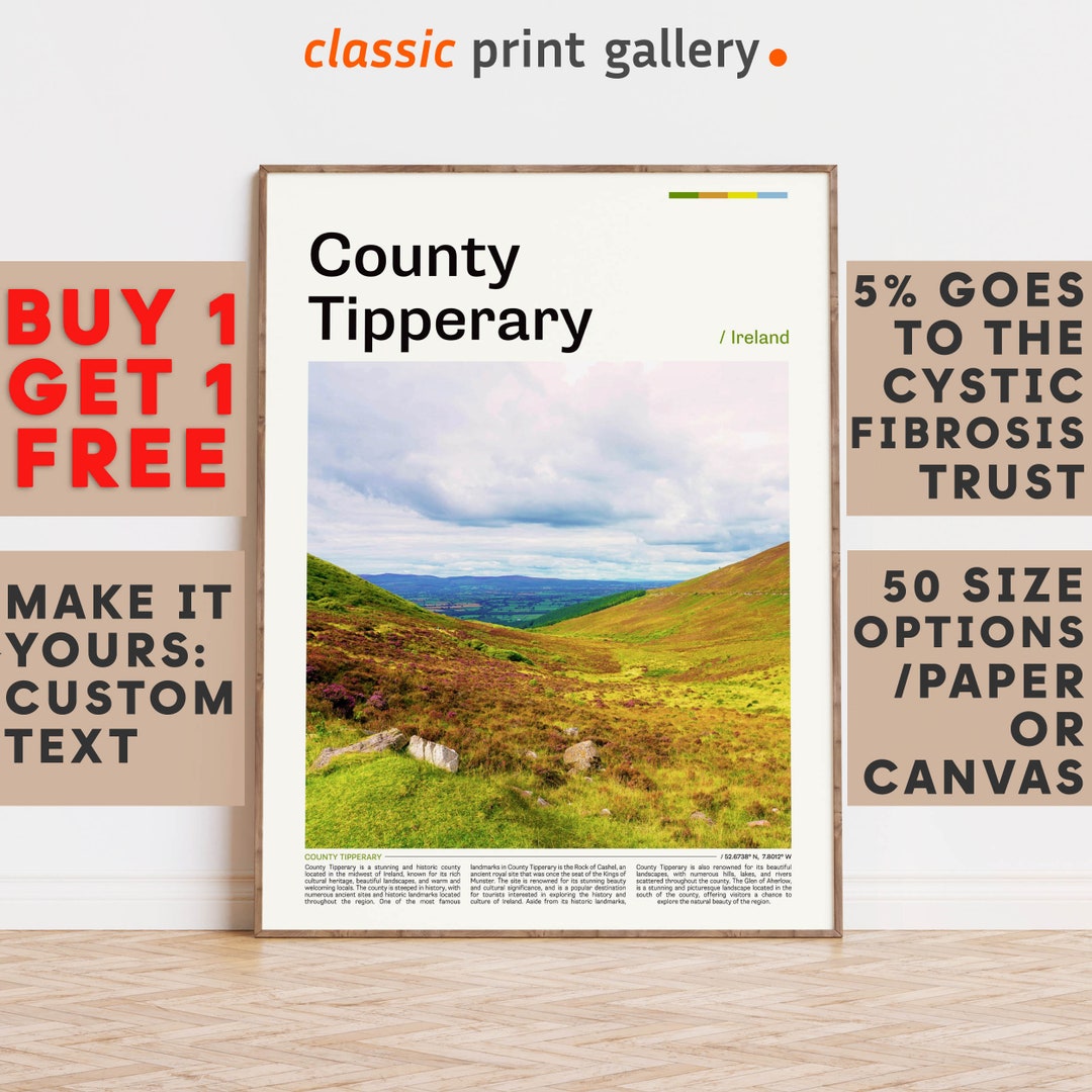County Tipperary Print, County Tipperary Wall Art, Tipperary Color ...