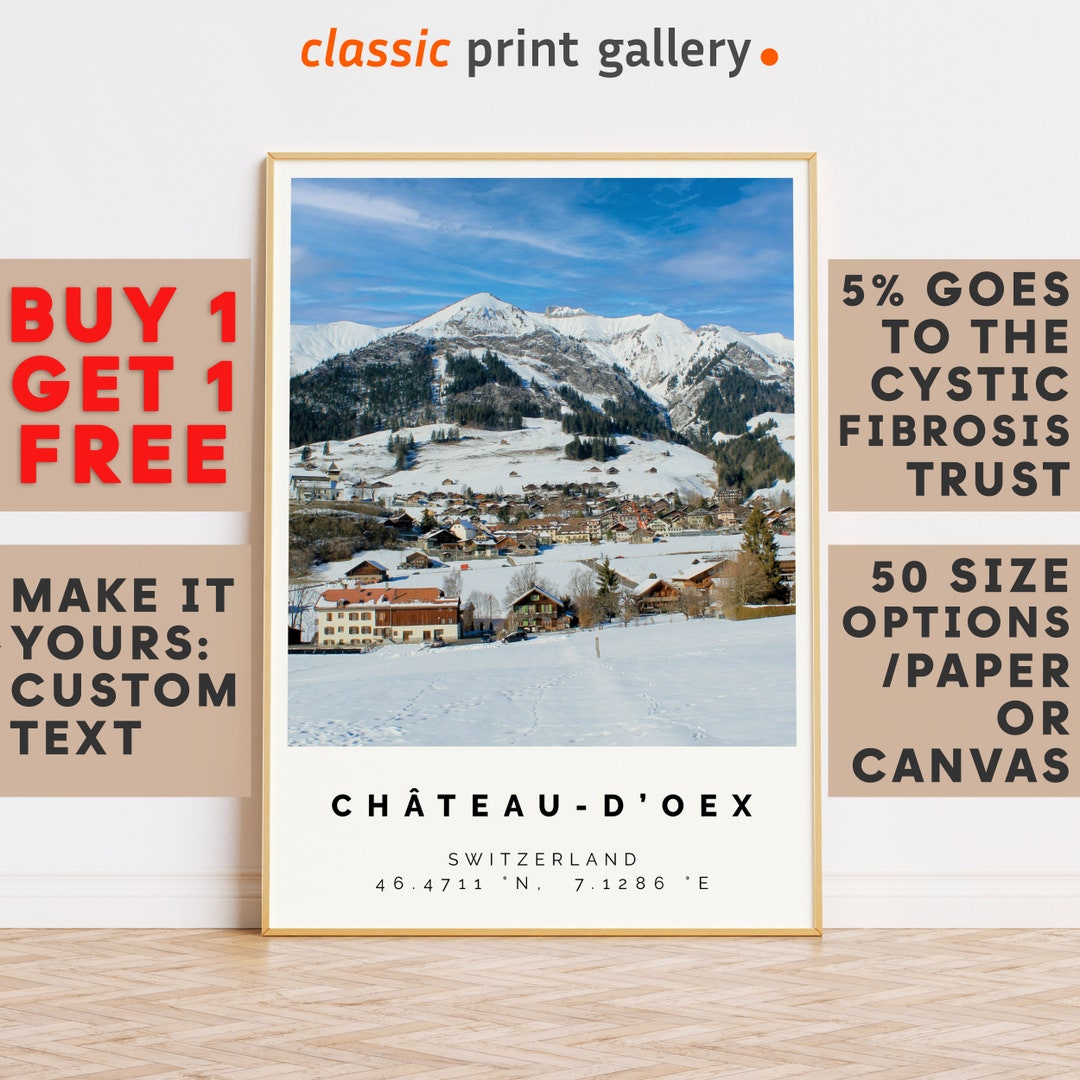 Ski Print,Château-d'Oex Print,Château-d'Oex Wall Art,Château-d'Oex BW ...