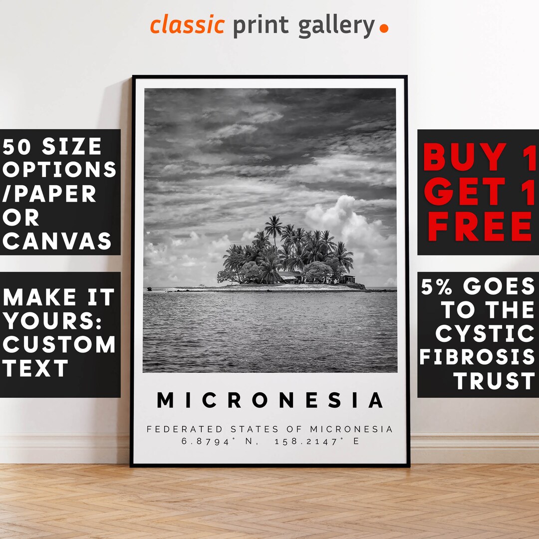 Micronesia Poster Black and White Print, Micronesia Wall Art ...