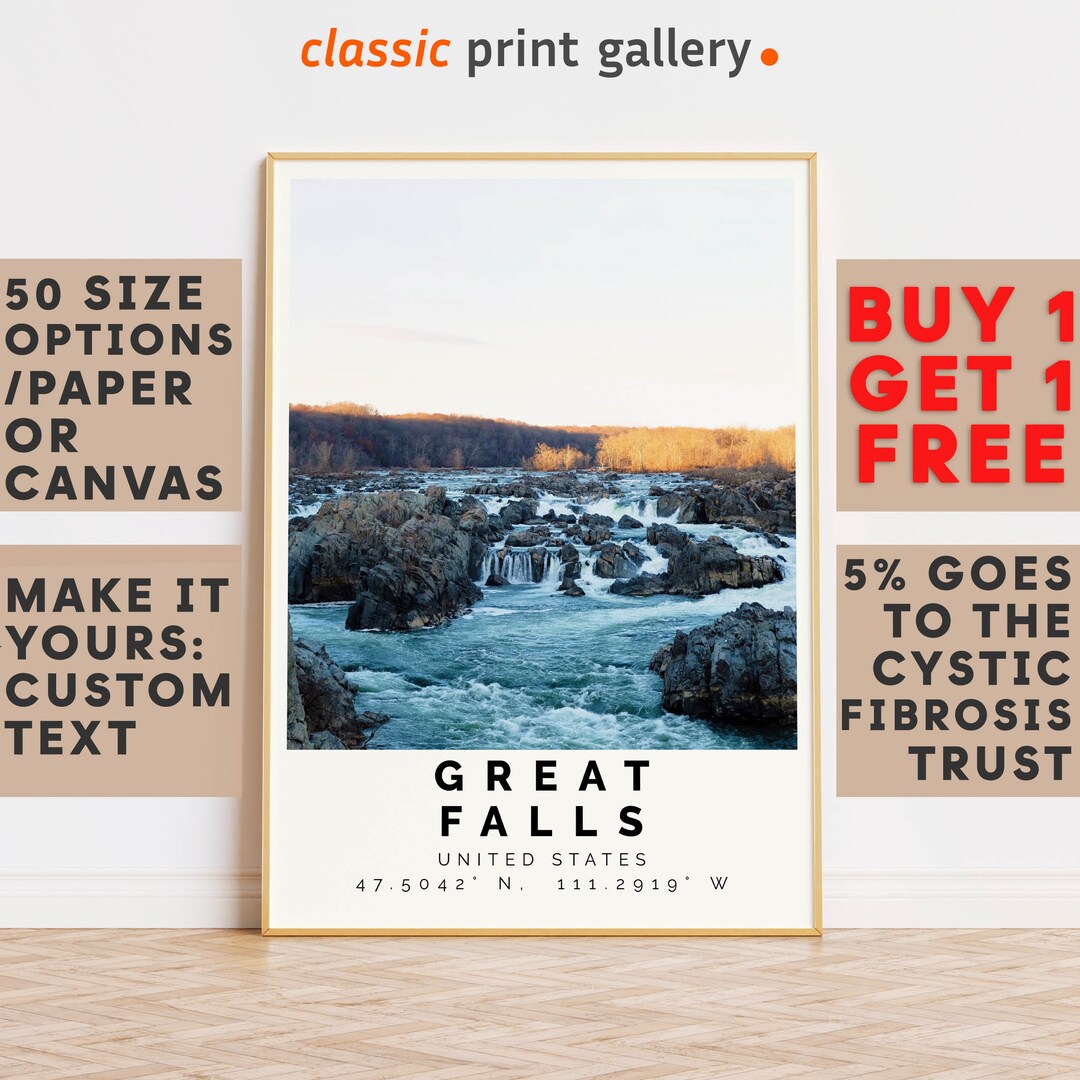 Great Falls Poster Colorful Print, Great Falls Wall Art, Great Falls ...