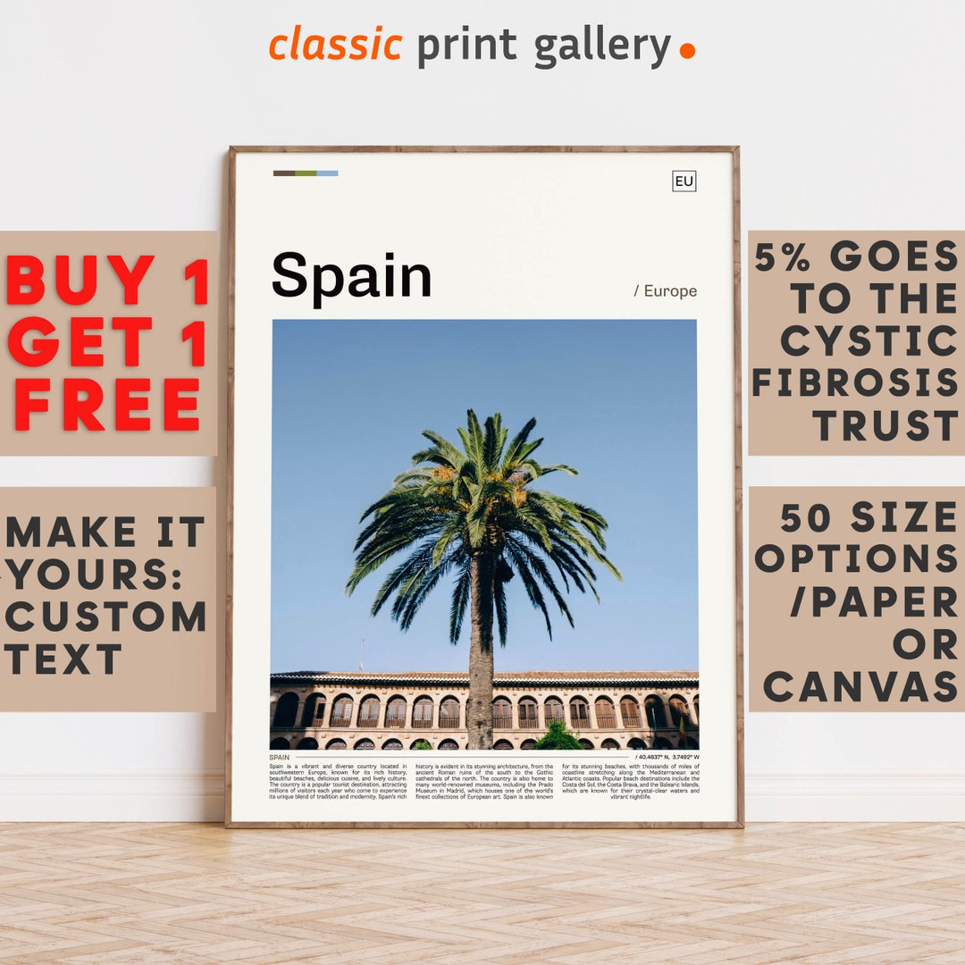 Spain Print, Spain Wall Art, Spain Color Poster With Text, Personalized ...