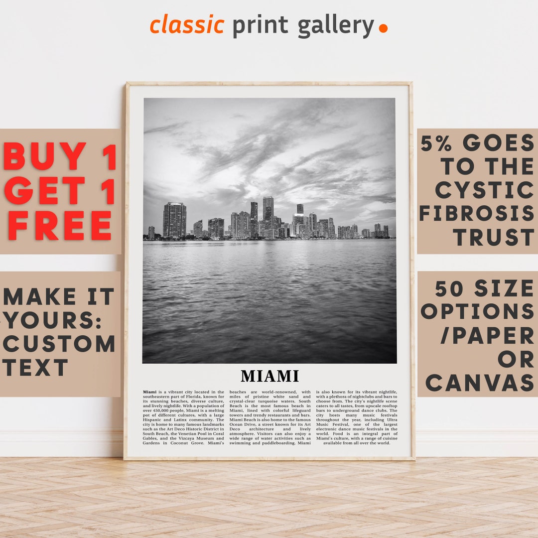 Miami Print, Miami Wall Art, Miami Black and White Poster, Personalized ...