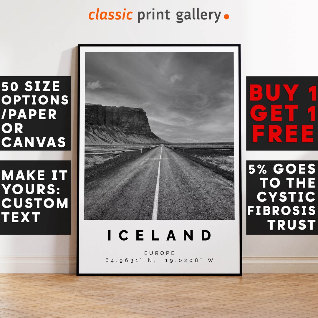 Iceland Poster Black and White Print, Iceland Wall Art, Iceland Travel ...
