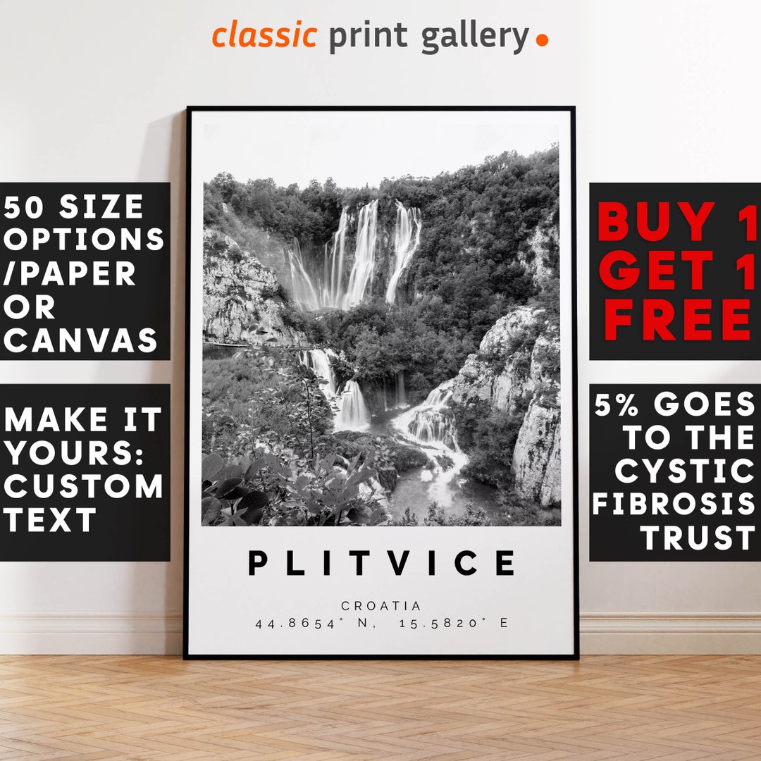 Plitvice Poster Black and White Print, Plitvicka Jezera Wall Art ...