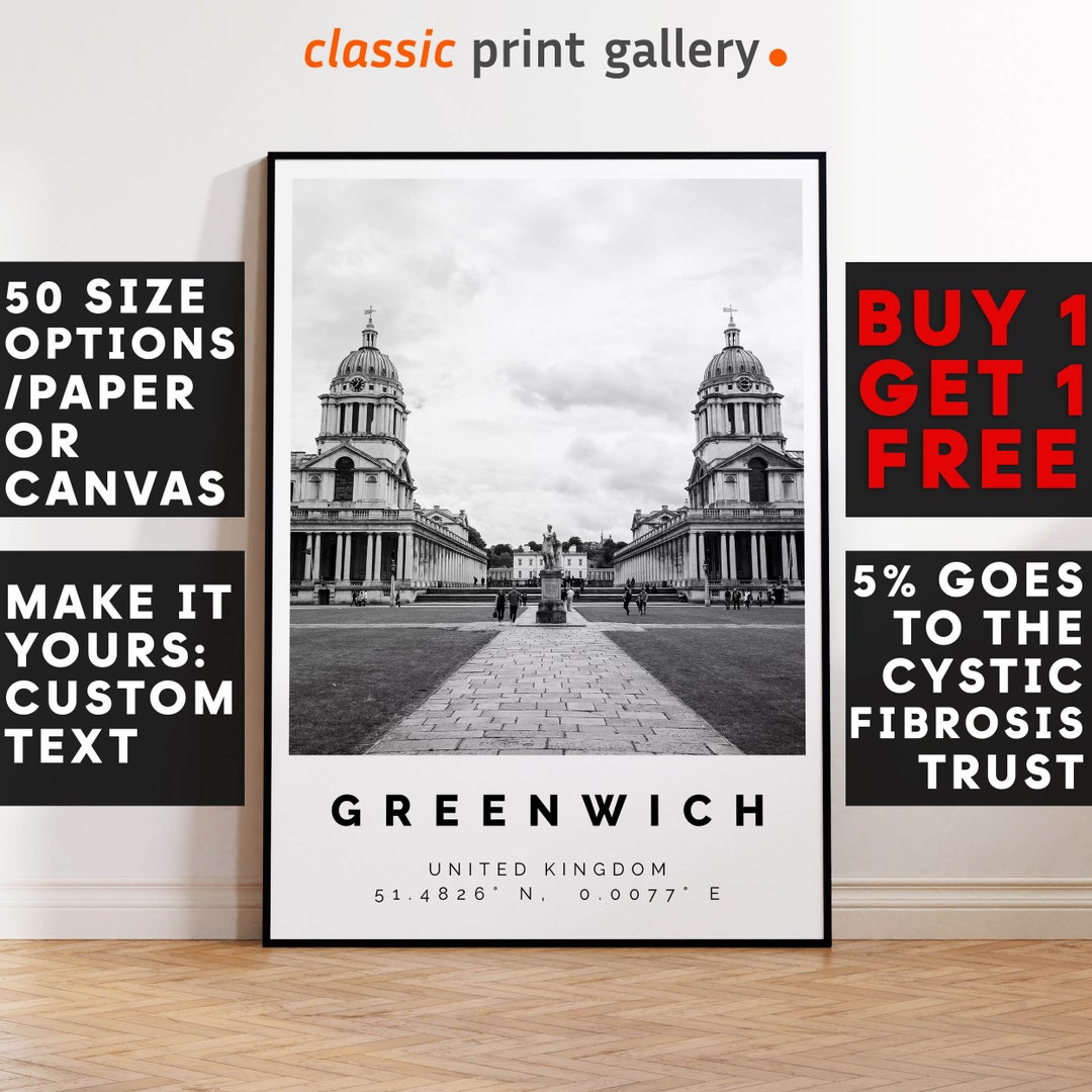 Greenwich Poster Black and White Print London, Greenwich Wall Art ...
