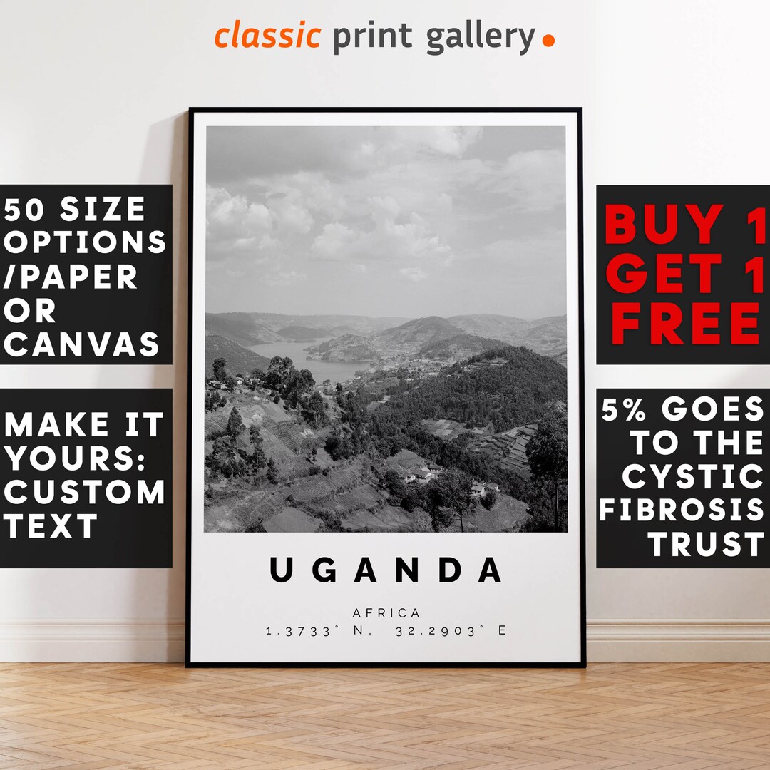 Uganda Poster Black and White Print, Uganda Wall Art, Uganda Travel ...