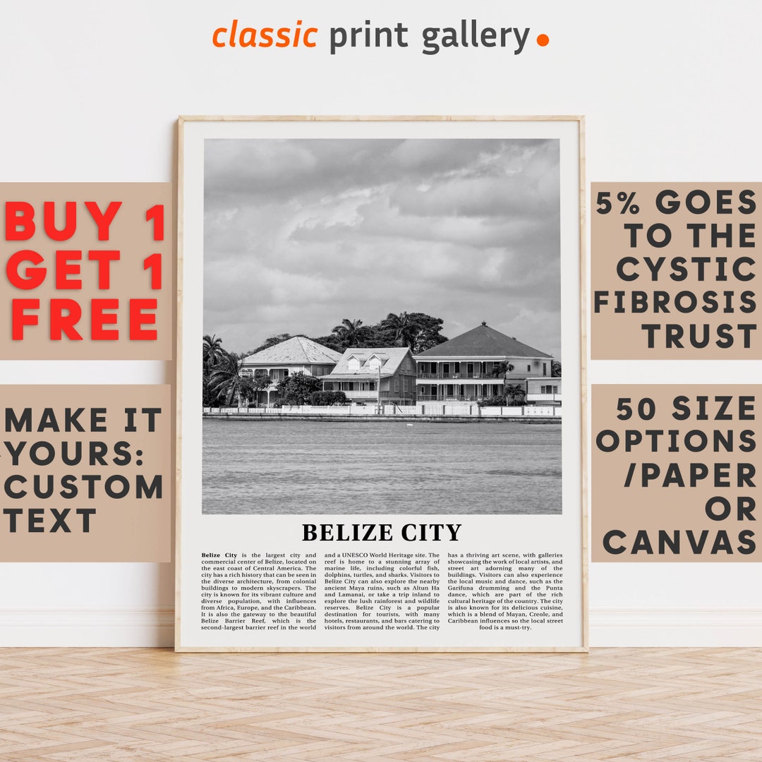 Belize City Print, Belize City Wall Art, Belize City Black and White ...