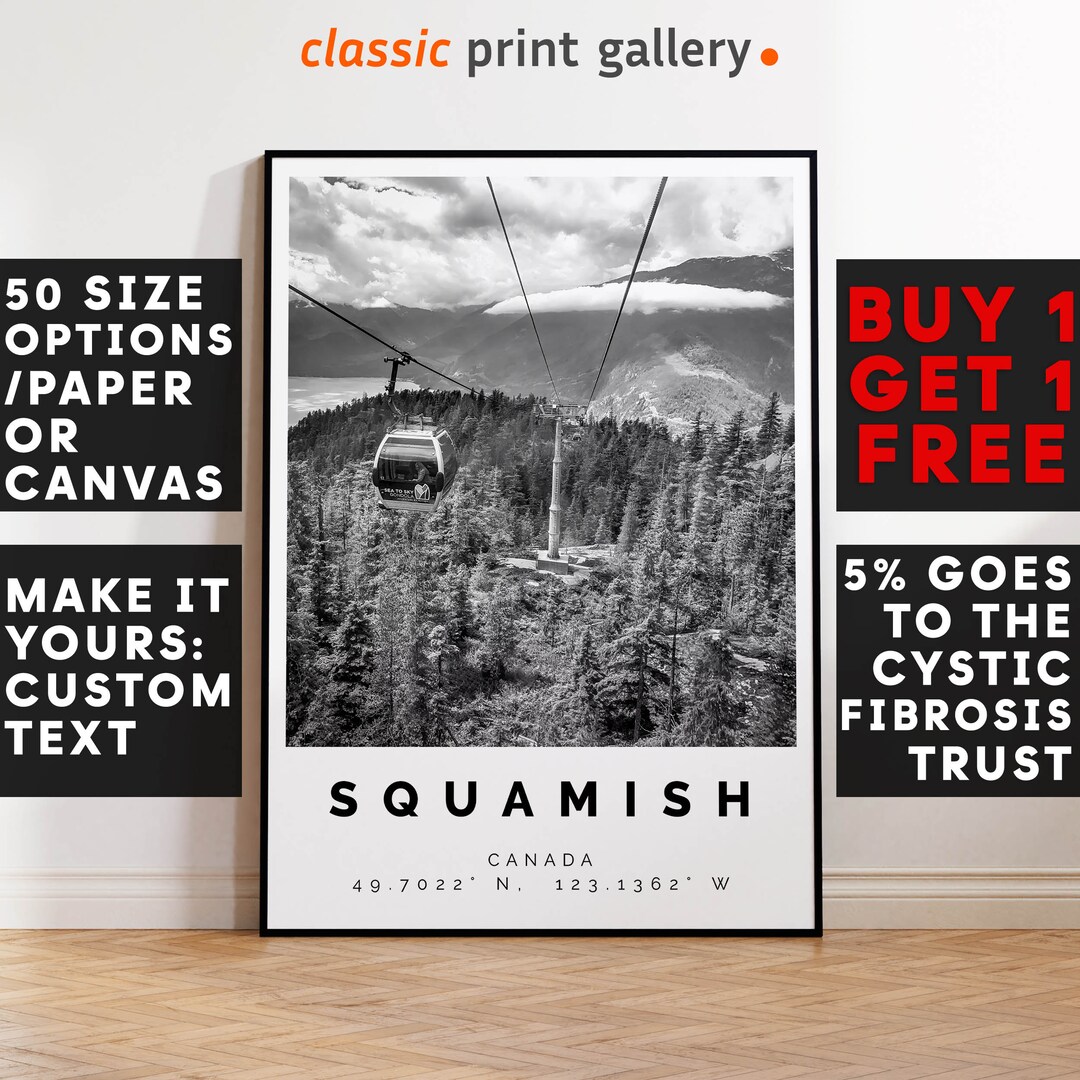 Squamish Poster Black and White Print, Squamish Wall Art, Squamish ...