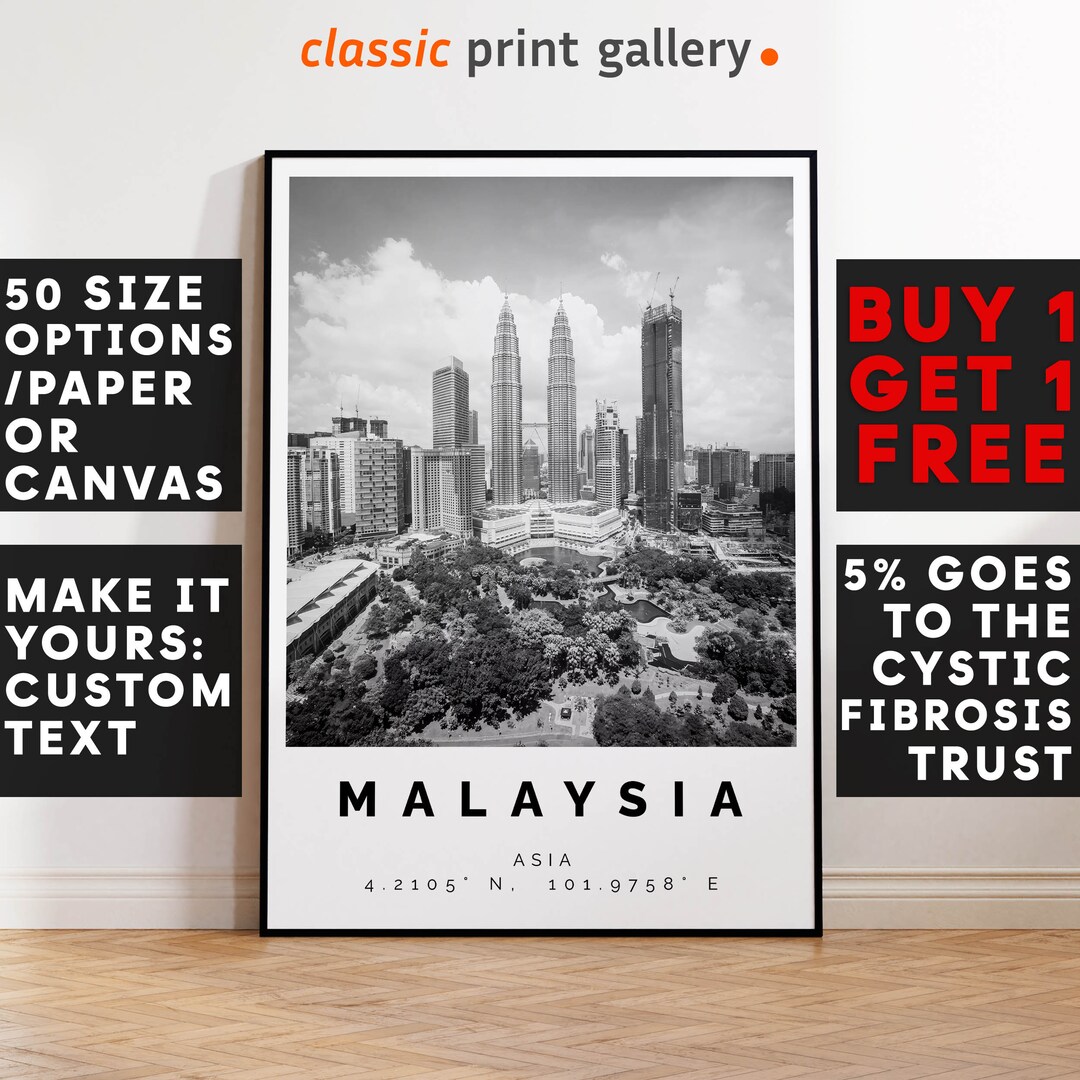 Malaysia Print Black and White Photo, Malaysia Wall Art, Malaysia ...