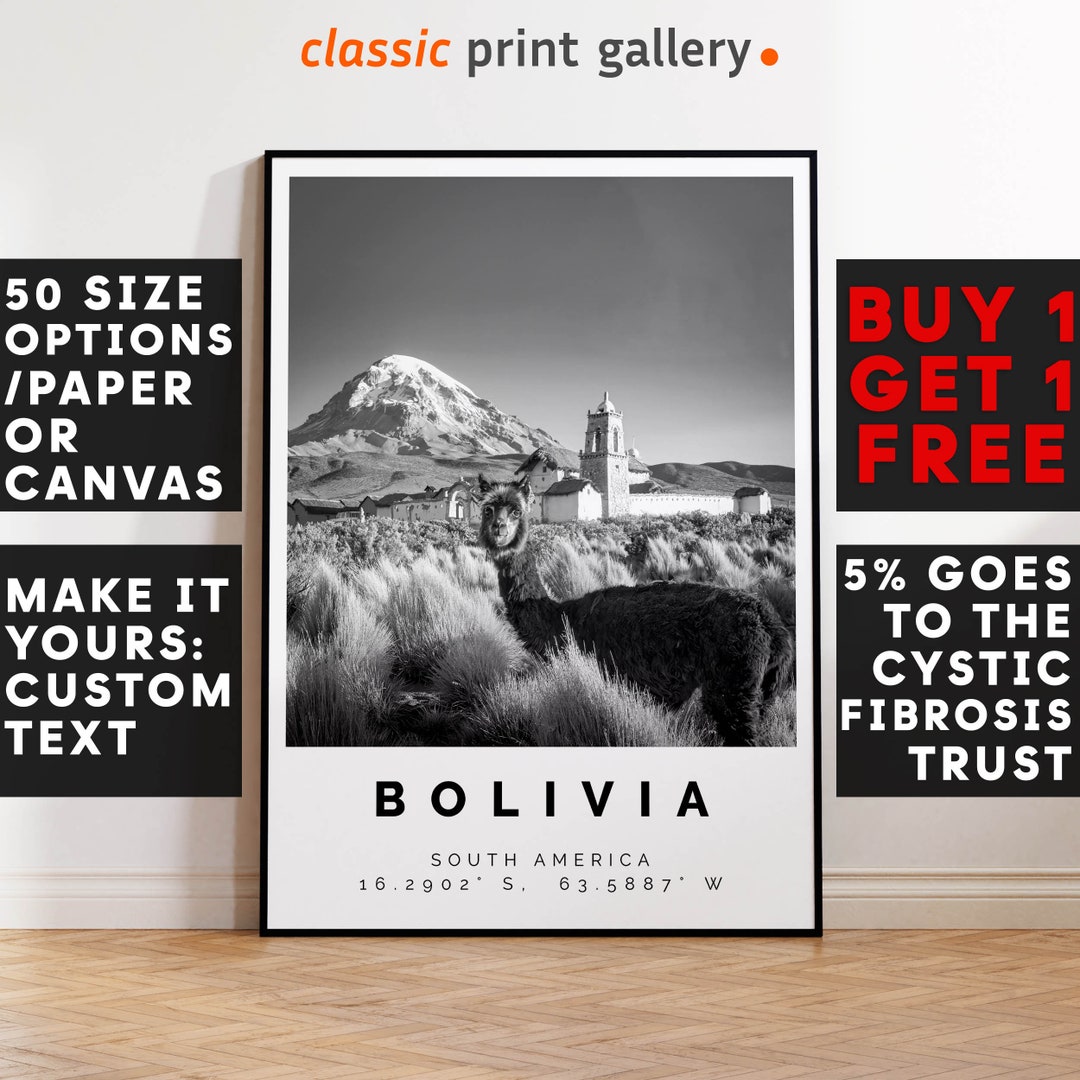 Bolivia Poster Black and White Print, Bolivia Wall Art, Bolivia Travel ...