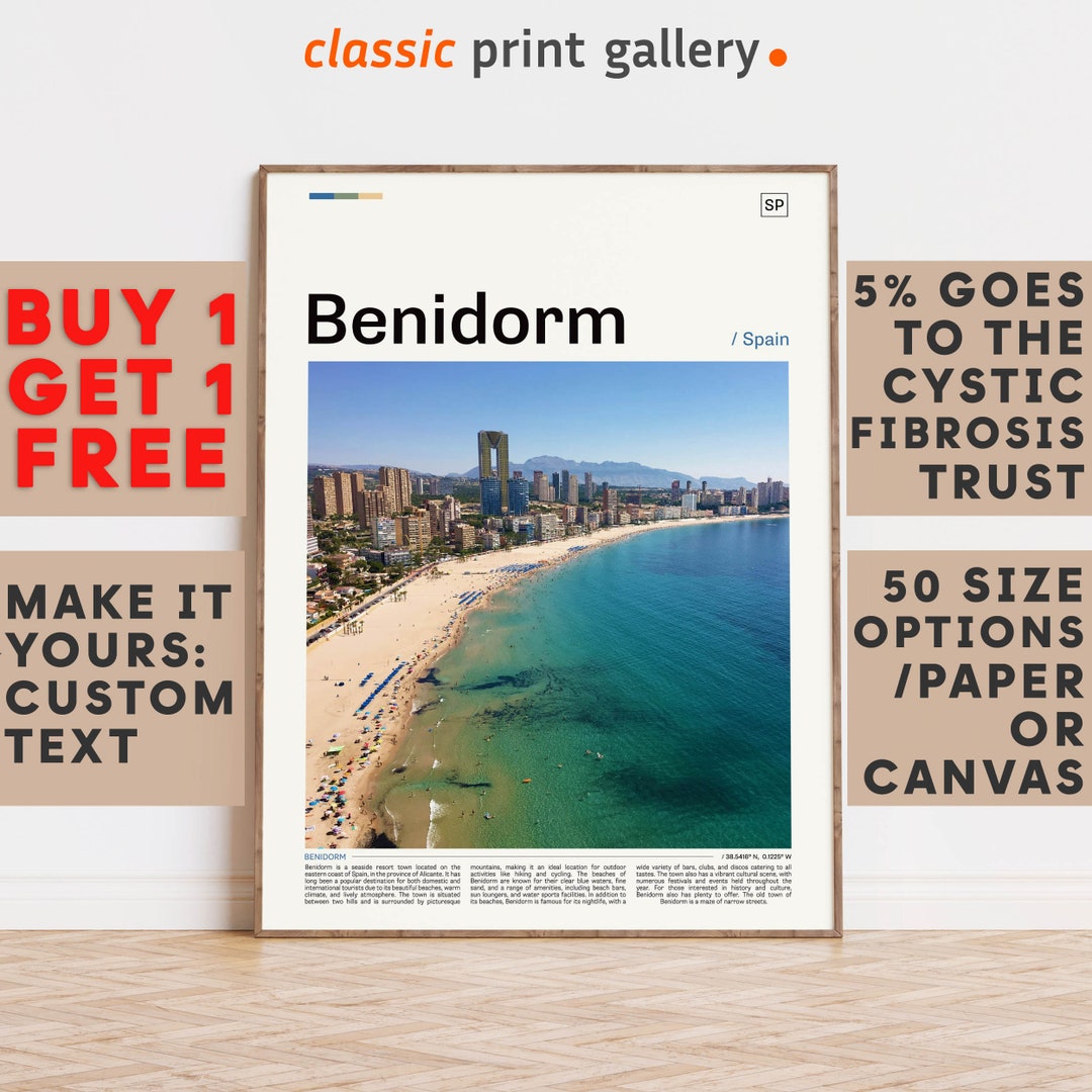 Benidorm Print, Benidorm Wall Art, Benidorm Color Poster With Text ...