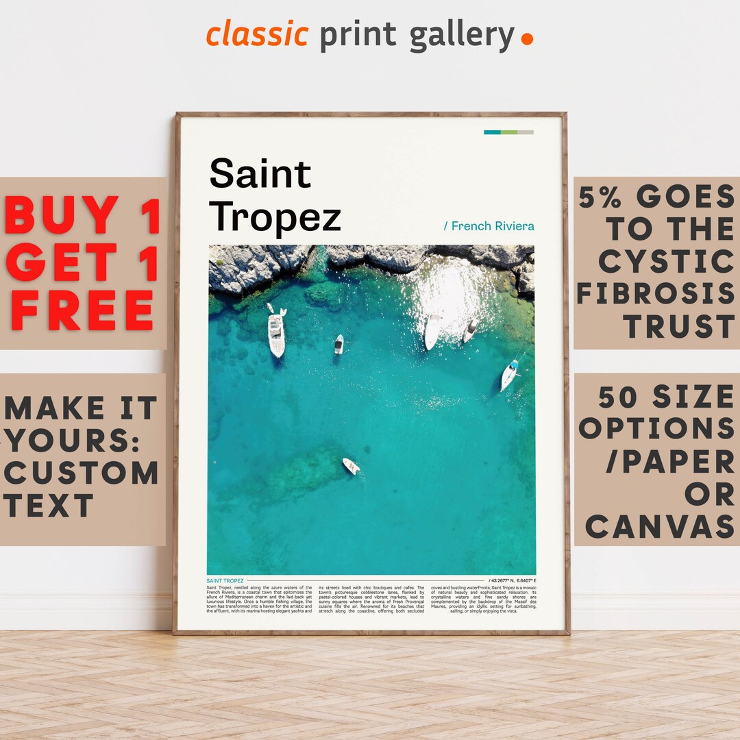 Saint Tropez Print, Saint Tropez Wall Art, Saint Tropez Color Poster With Text, Personalized ...