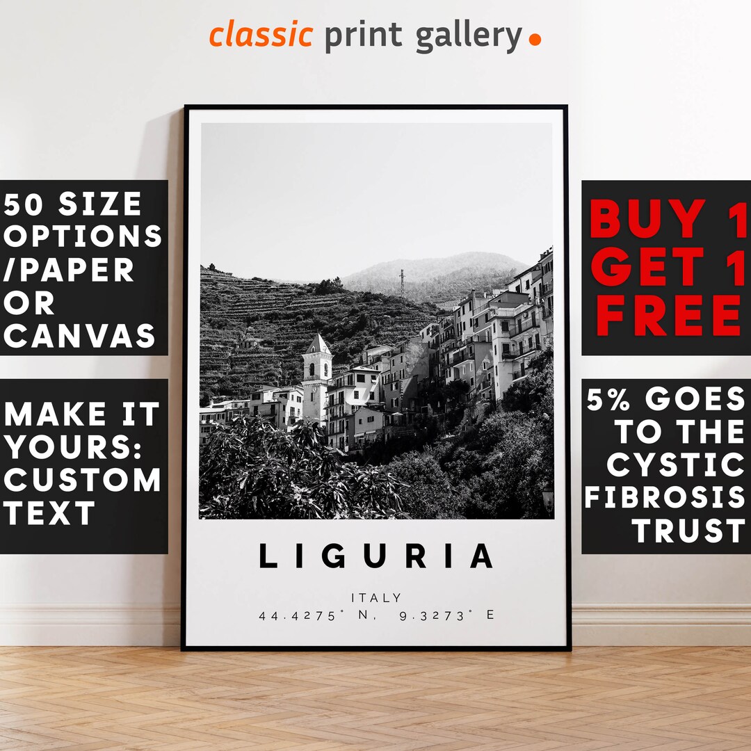 Liguria Poster Black and White Print, Liguria Wall Art, Liguria Travel ...