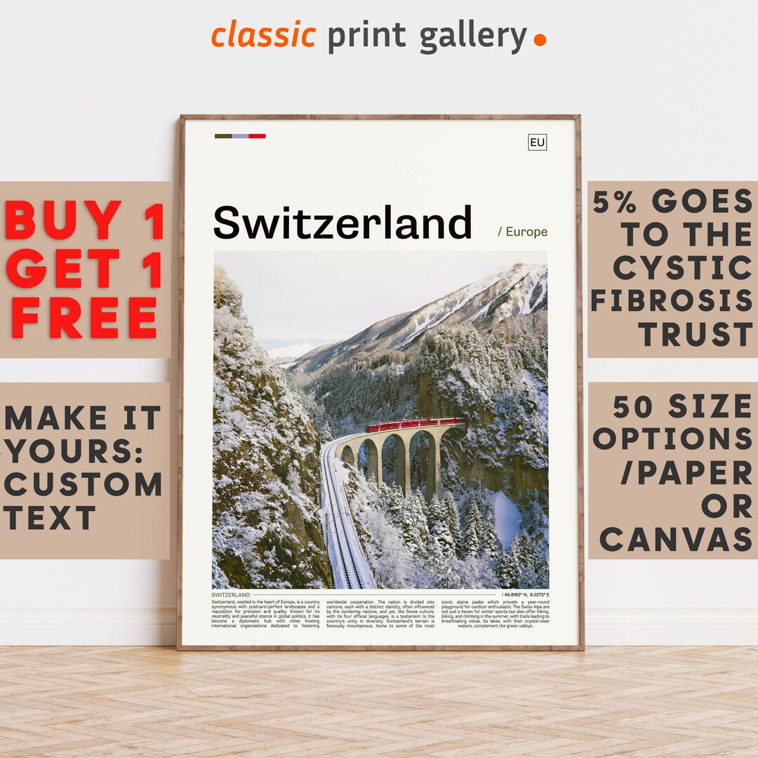 Switzerland Print, Switzerland Wall Art, Switzerland Color Poster With ...
