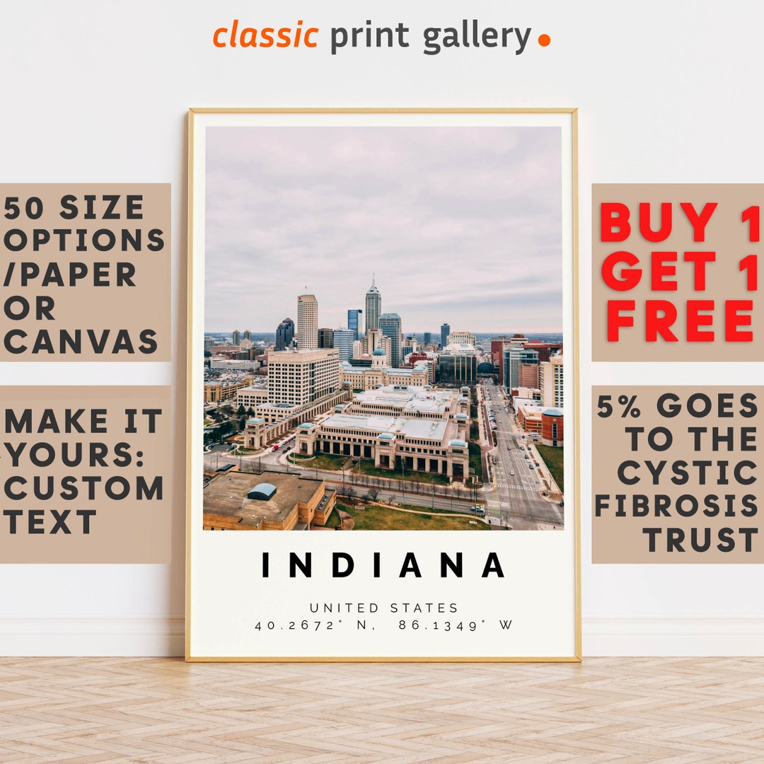 Indiana Poster Colorful Print, Indiana Wall Art, Indiana Photo Decor ...
