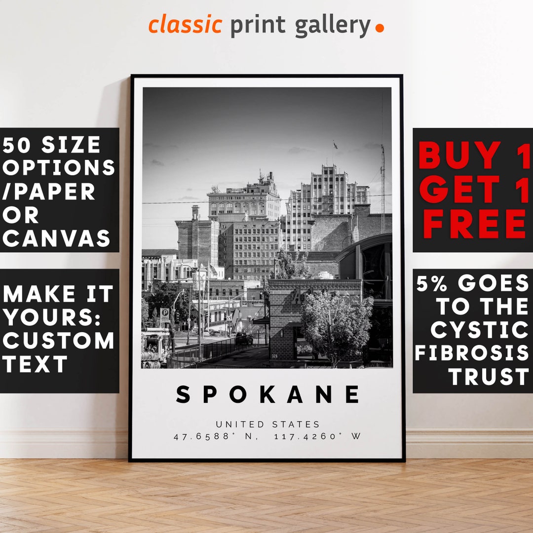 Spokane Poster Black and White Print, Spokane Wall Art, Spokane Travel ...