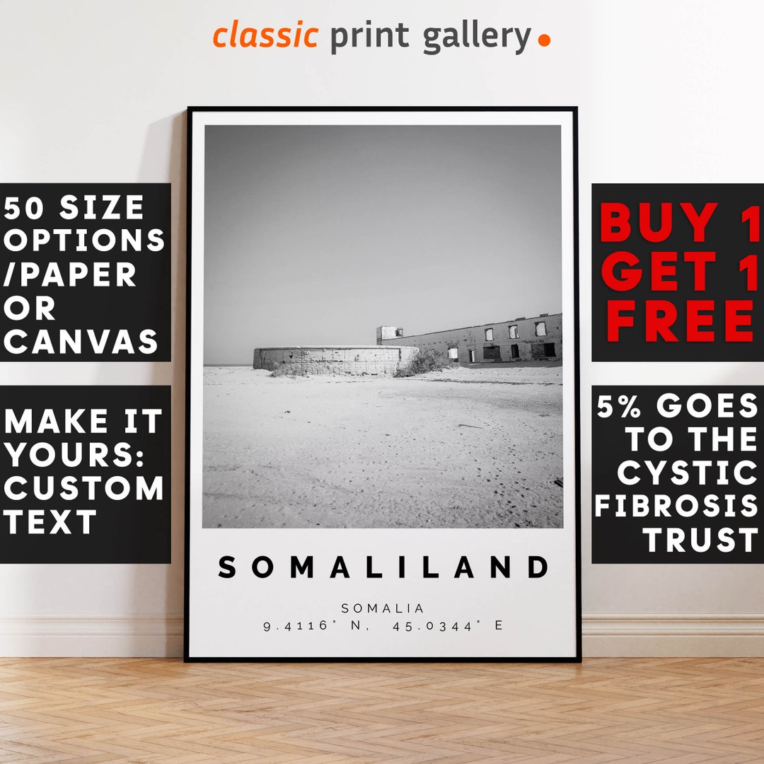 Somaliland Poster Black and White Print, Somaliland Wall Art ...